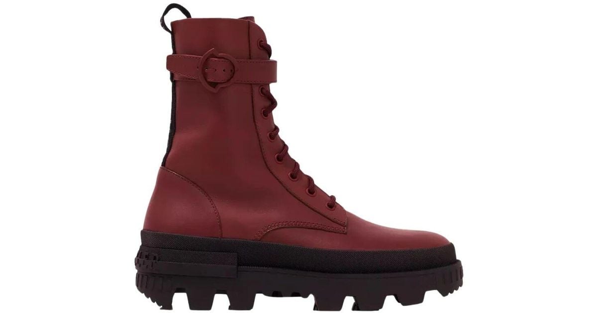 Moncler Lace-Up Boots in Red | Lyst