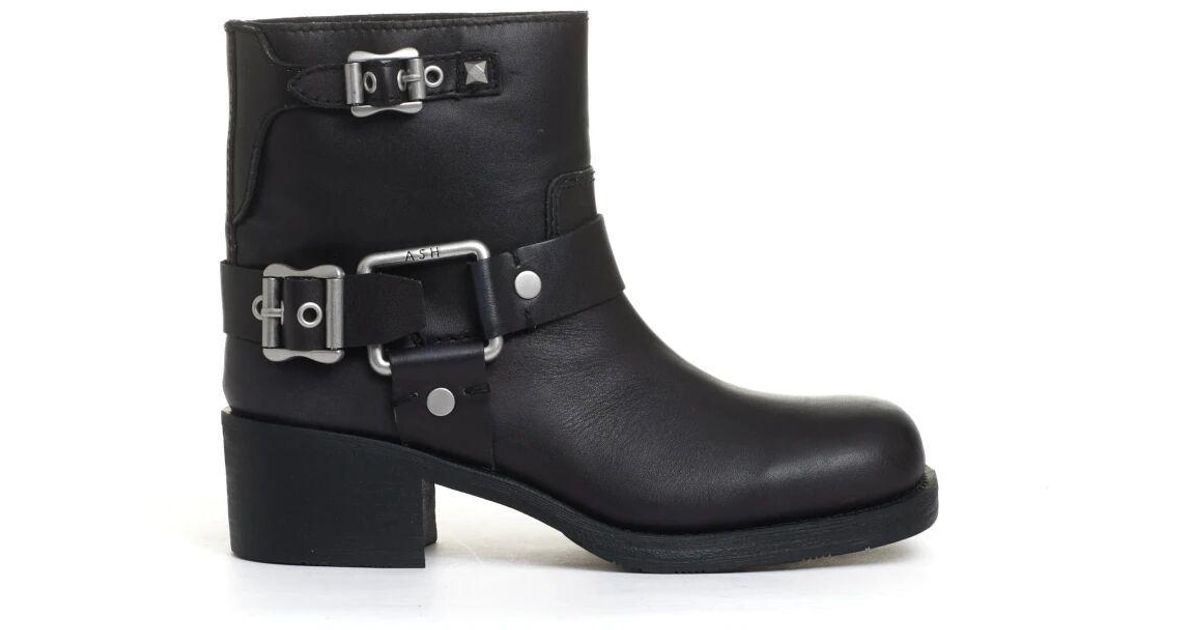 Ash Ankle-High Biker Boots With Buckle Detail in Black | Lyst