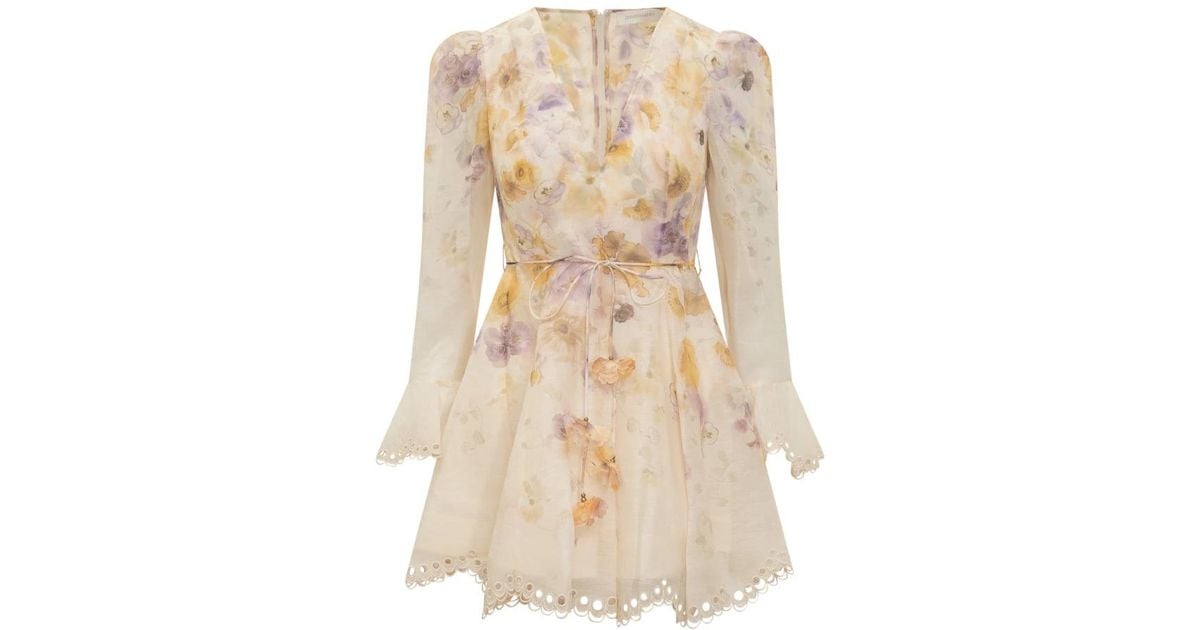 Zimmermann Short Dresses in Natural | Lyst UK