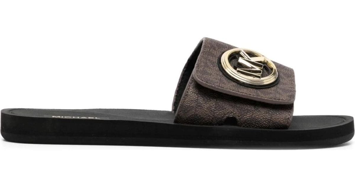 Michael Kors Mk Signature Logo Slide Sandal in Black | Lyst