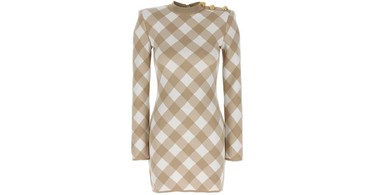 Balmain Short Dresses in Natural | Lyst UK