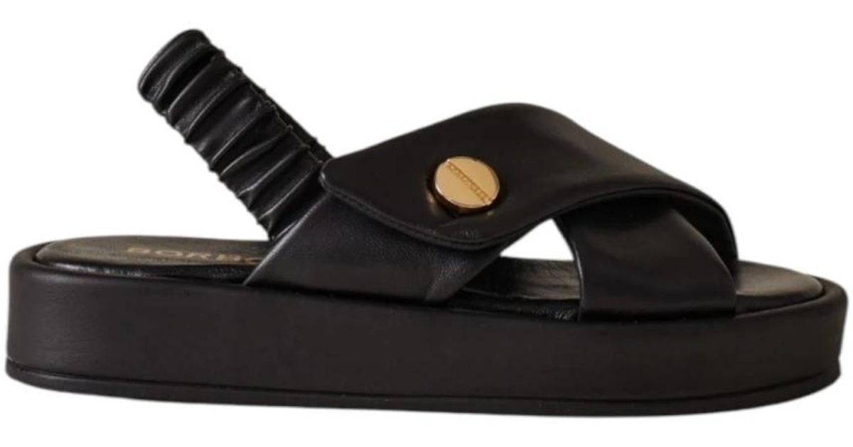 Borbonese Flat Sandals in Black | Lyst