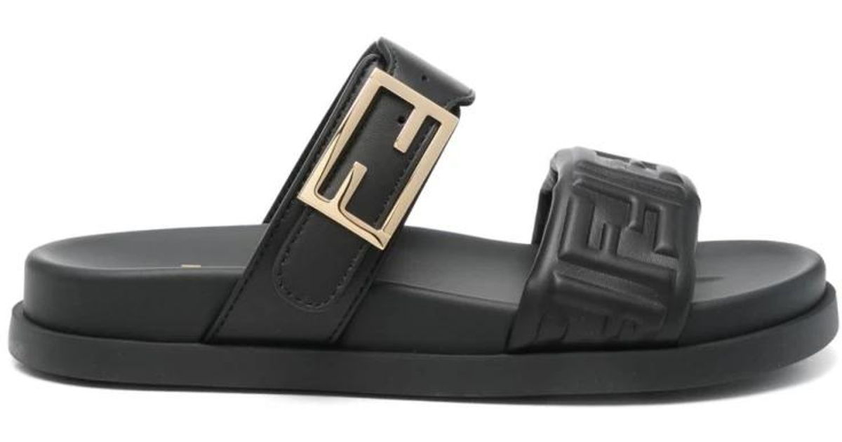 Fendi Sliders in Black | Lyst