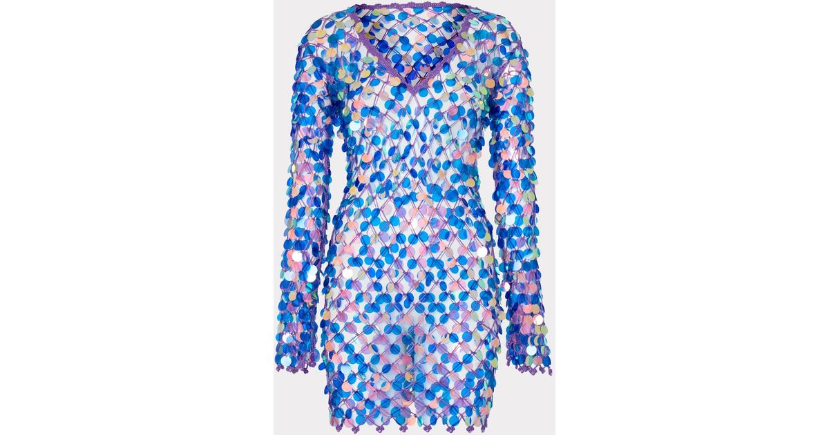 MILLY Sequin Crochet Mini Dress in Blue | Lyst