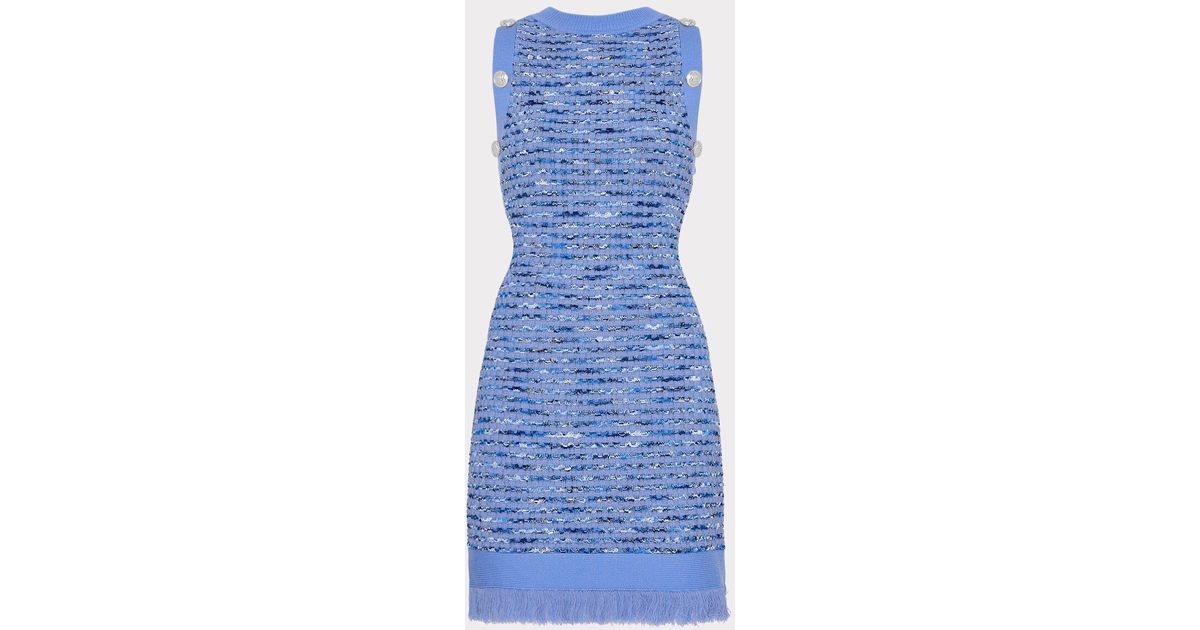 MILLY Textured Fringe Knit Mini Dress in Blue | Lyst