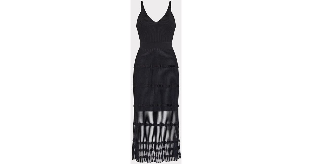 MILLY Sheer Knit Cami Dress in Black | Lyst
