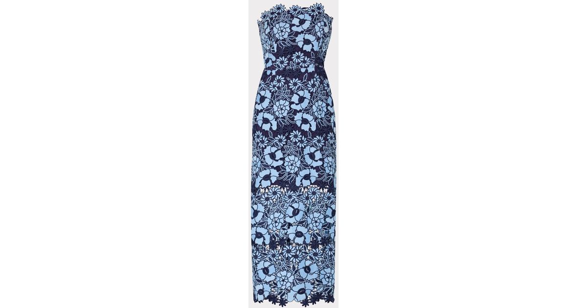 MILLY Kait Two Tone Floral Lace Midi Dress in Blue | Lyst