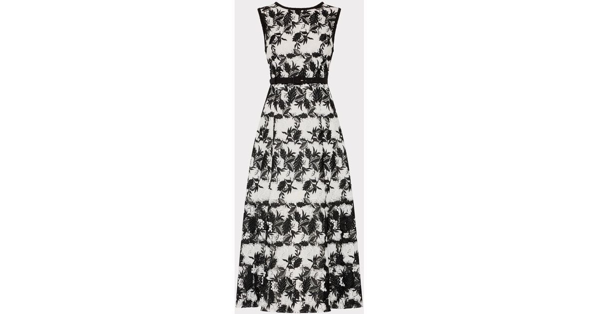 MILLY Paloma Two Tone Lace Midi Dress in White | Lyst