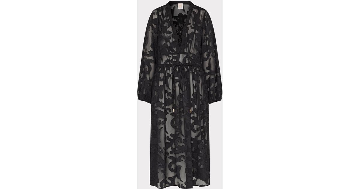 MILLY Scroll Burnout Maxi Cover-up Dress in Black | Lyst