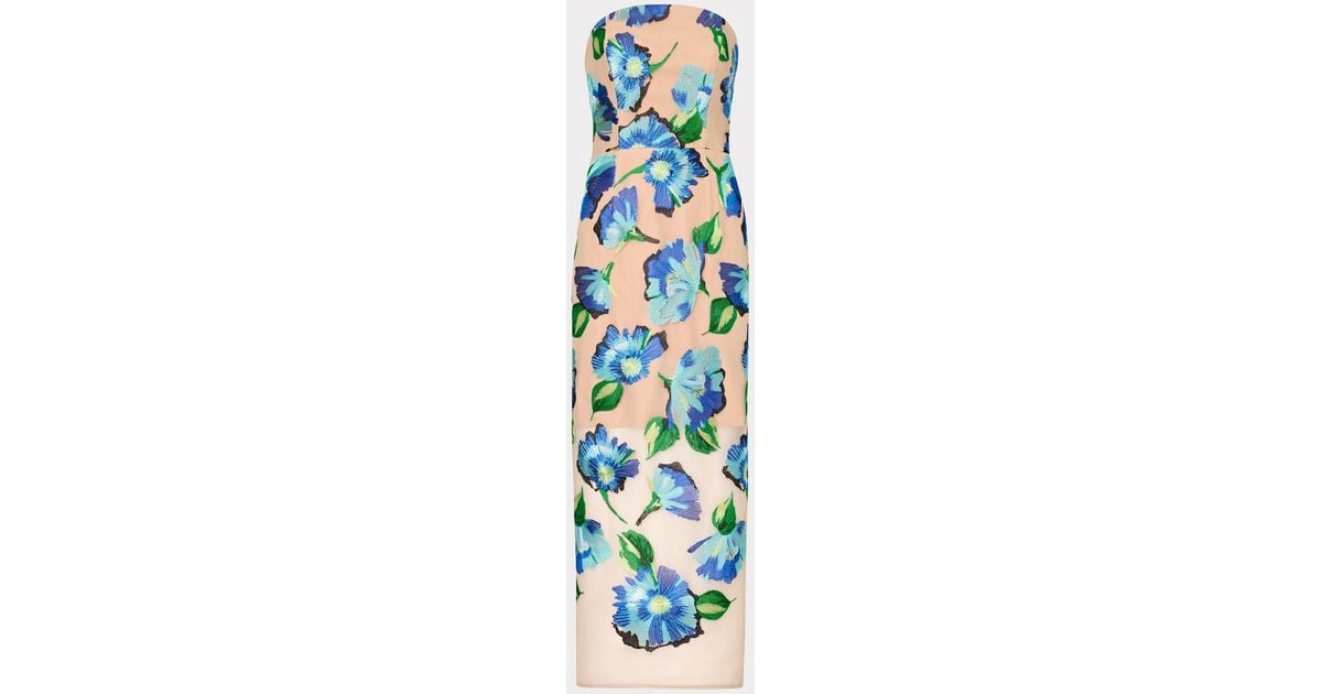 MILLY Pictorial Poppy Midi Dress in Blue | Lyst