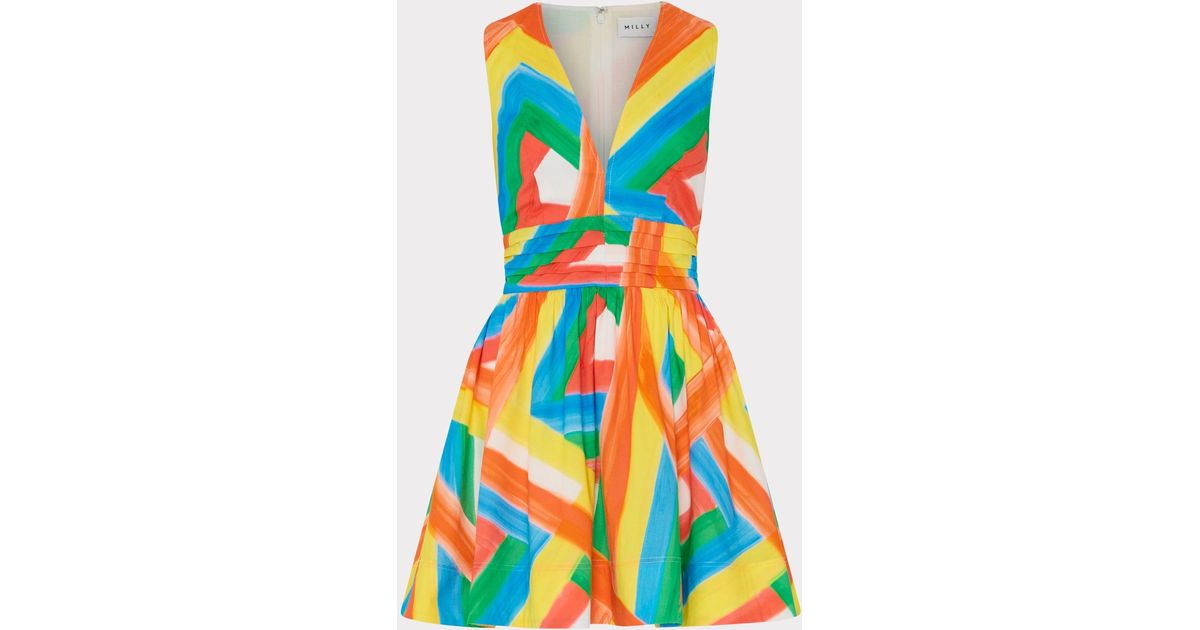 MILLY Nikki Multi Stripe Poplin Mini Dress in White | Lyst