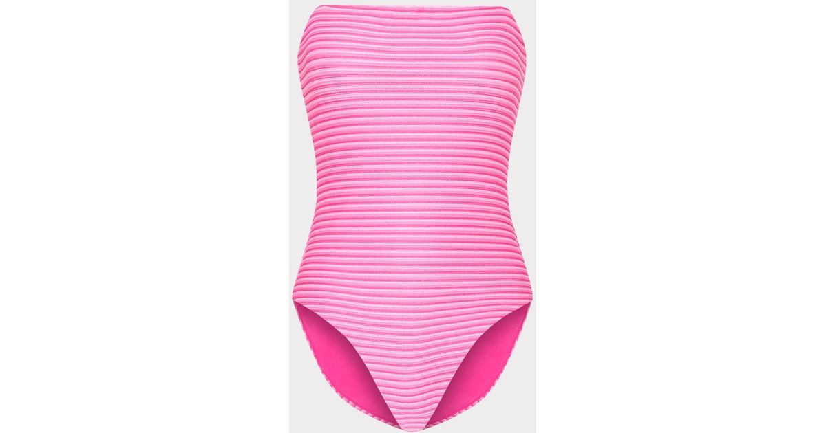 MILLY Stripe Strapless One Piece in Pink | Lyst
