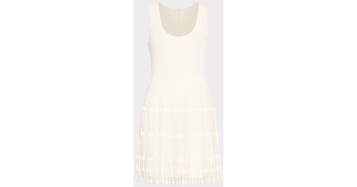 MILLY Sheer Knit Fit And Flare Mini Dress in White | Lyst