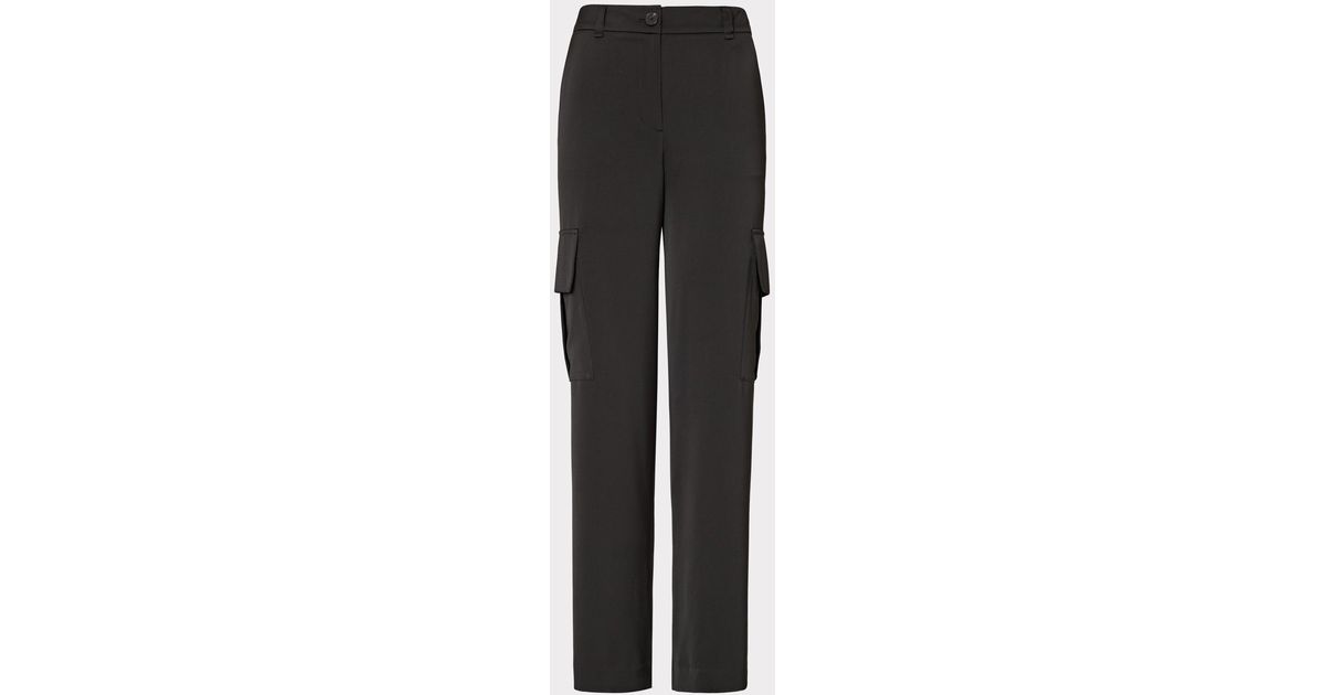 MILLY Skye Satin Cargo Pants in Black | Lyst