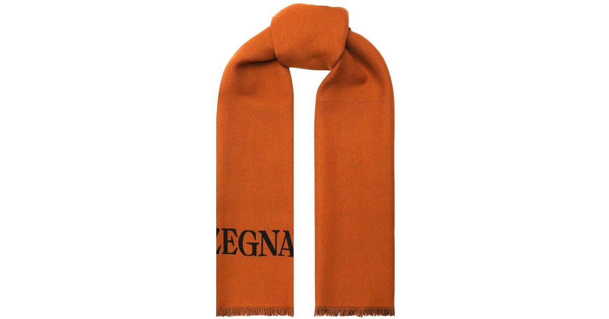 ZEGNA Logo Wool Scarf in Orange for Men | Lyst UK