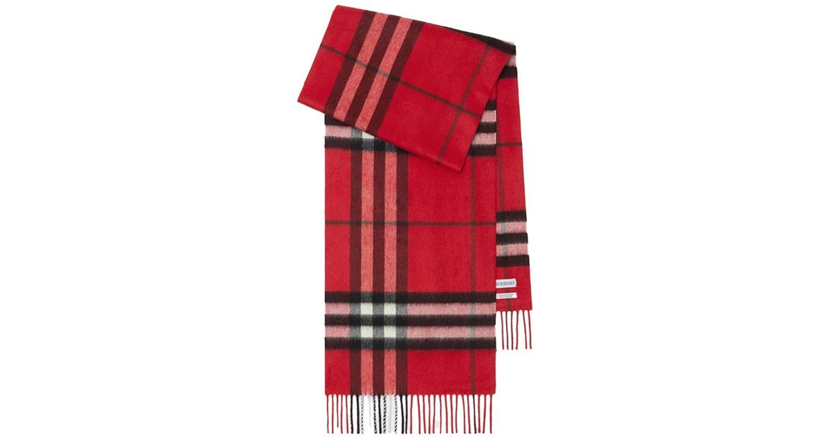 Burberry Check Cashmere Scarf in Red for Men | Lyst UK