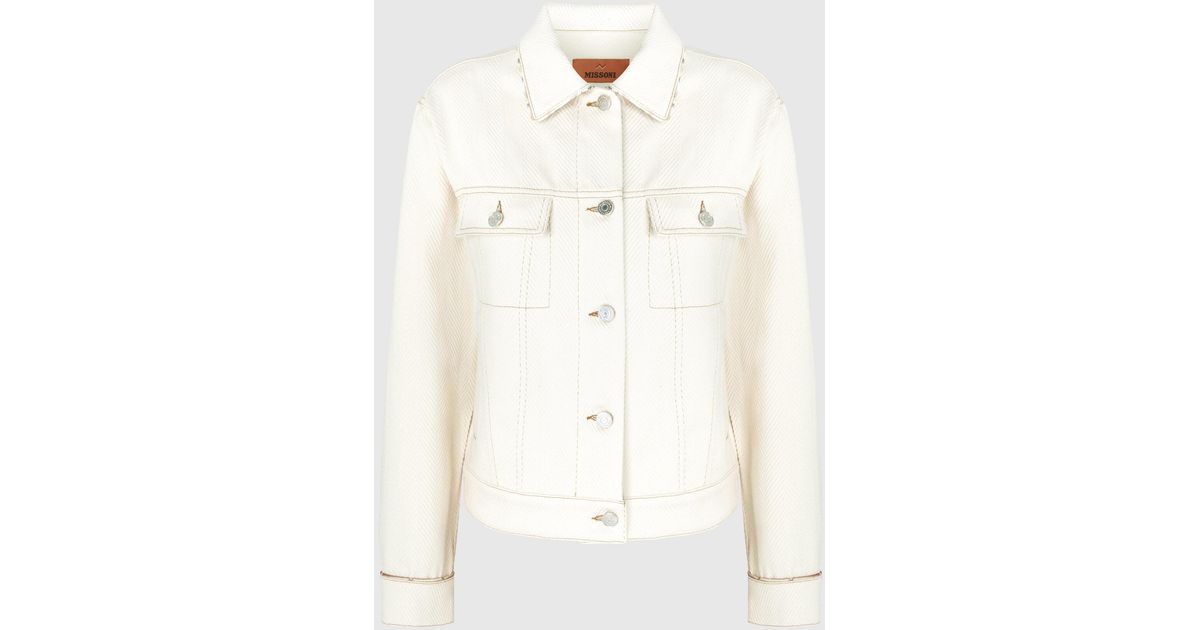 Missoni Denim Jacket With Zigzag Greek Inserts in White | Lyst