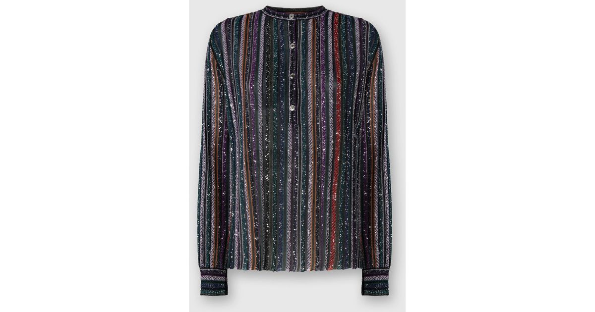 Missoni Henley Blouse With Mandarin Collar in Blue | Lyst