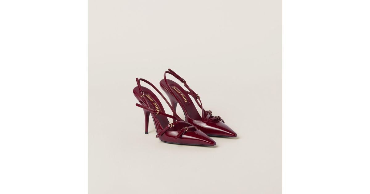 Miu Miu Patent Leather Slingbacks With Buckles in Red | Lyst