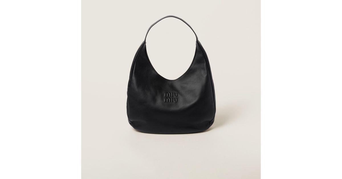 Miu Miu Leather Hobo Bag in Black | Lyst