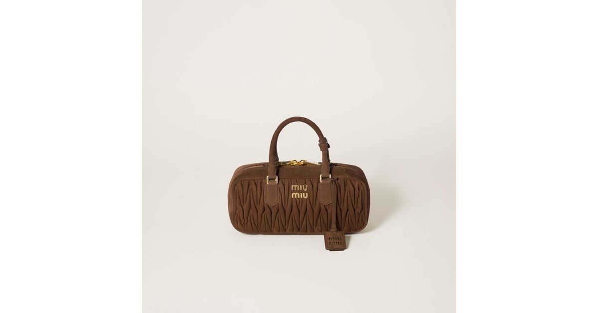 Miu Miu Arcadie Matelassé Suede Bag in Brown | Lyst
