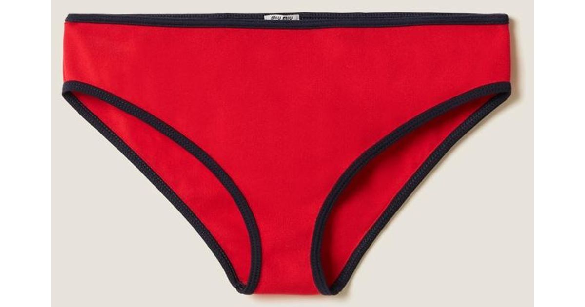 Miu Miu Technical Knit Swimsuit Bottom in Red | Lyst