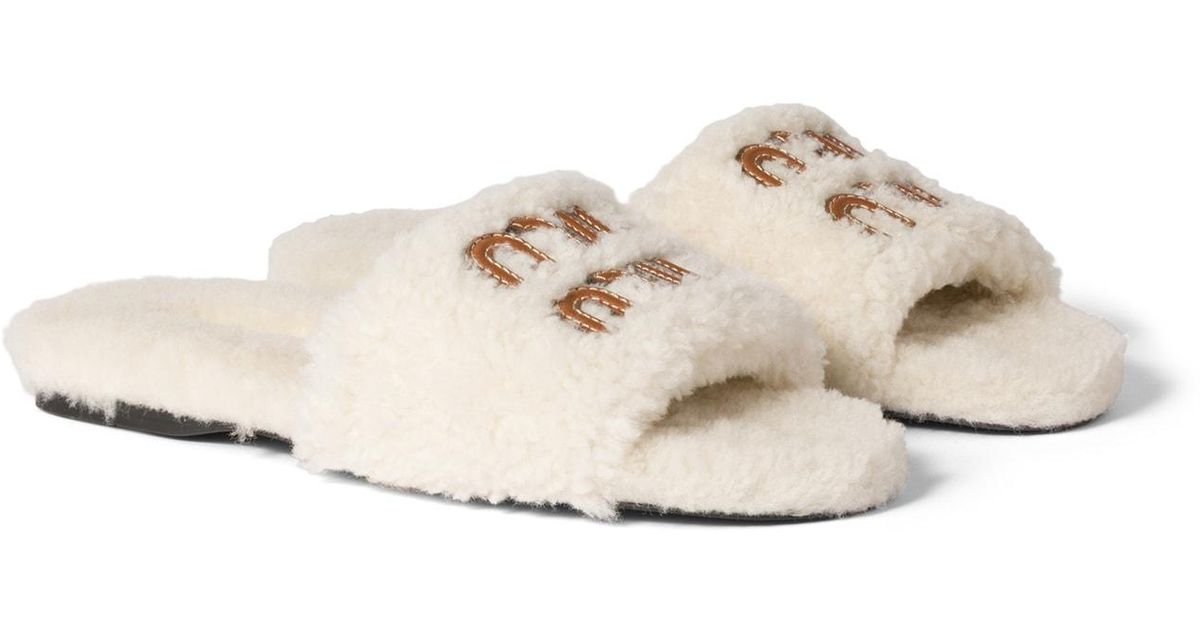 Miu Miu Shearling Slides in White | Lyst UK