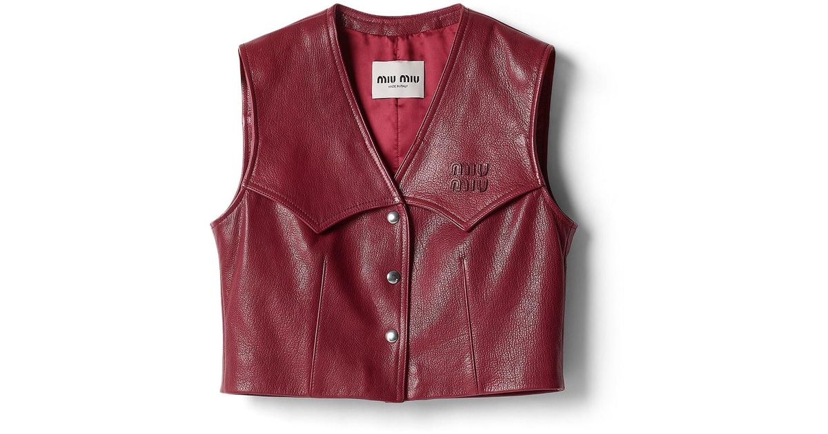 Miu Miu Leather Vest in Red | Lyst