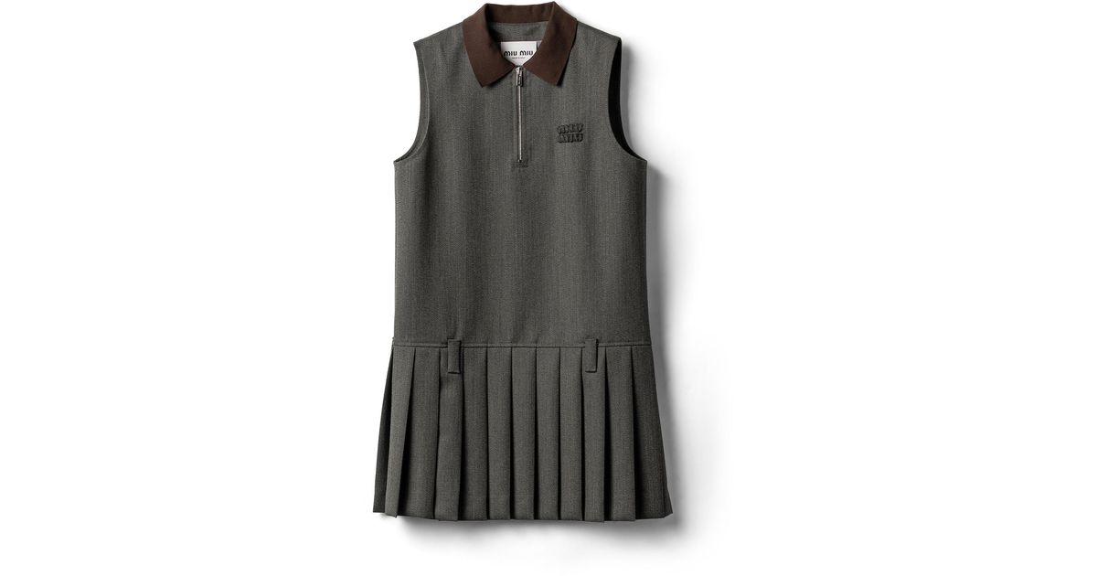 Miu Miu Pleated Cover Fabric Dress in Grey | Lyst UK