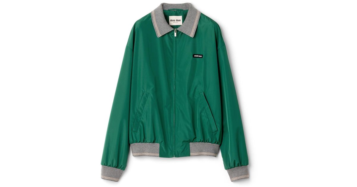 Miu Miu Technical Poplin Bomber Jacket in Green | Lyst UK