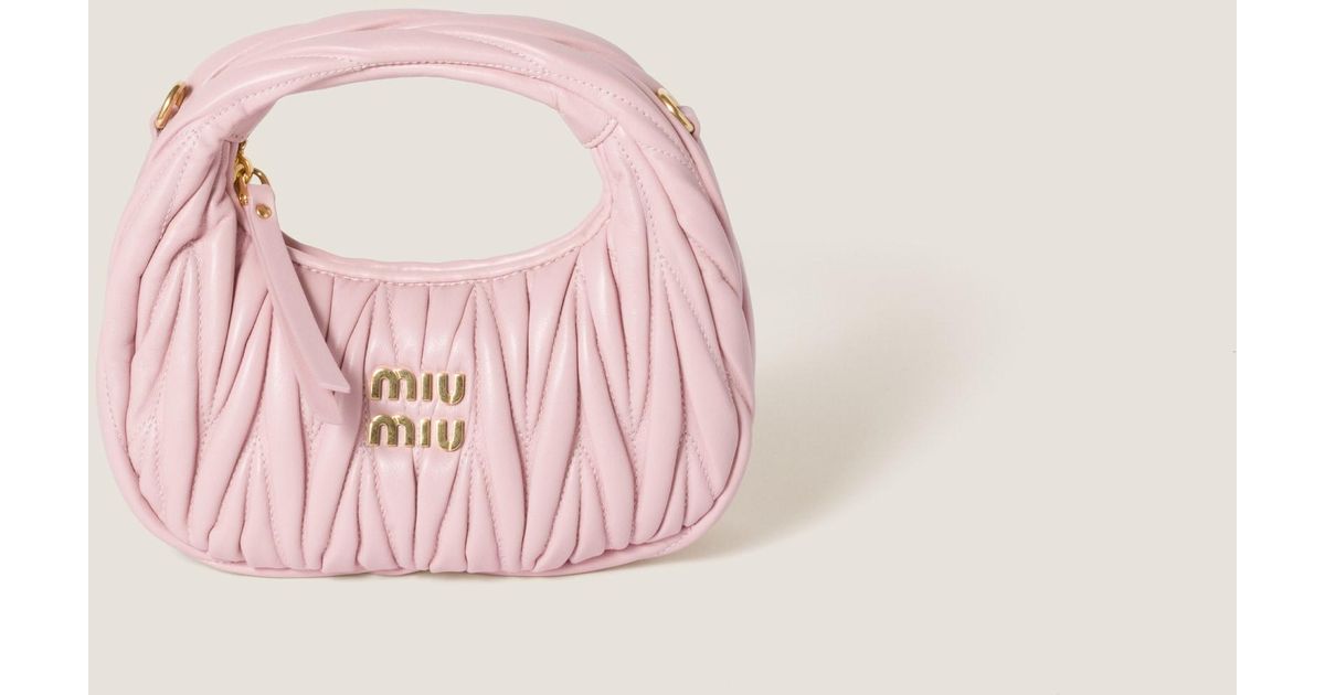 Miu Miu Wander Matelassé Nappa Leather Hobo Mini-Bag in Pink | Lyst