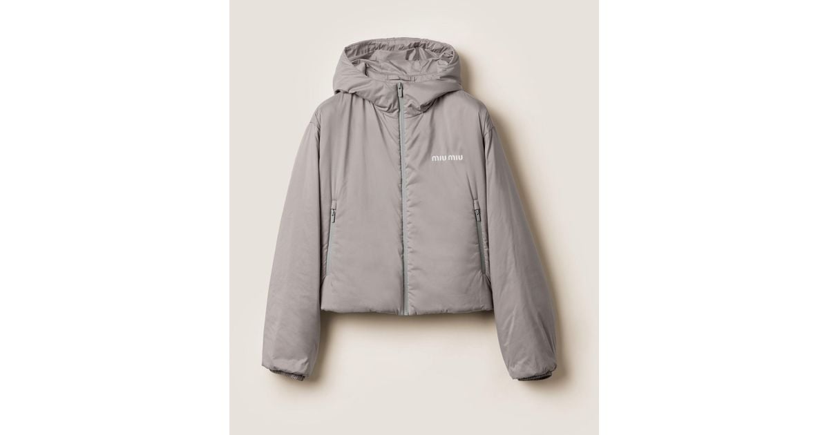 Miu Miu Technical Pongé Jacket in Gray | Lyst