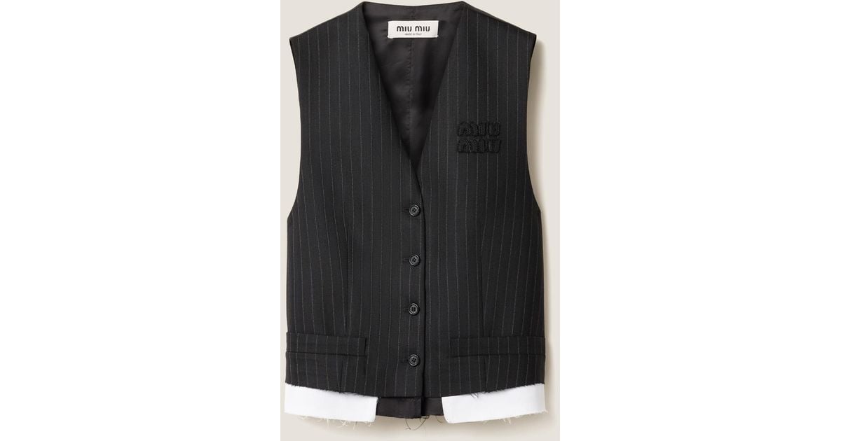 Miu Miu Pinstripe Vest in Black | Lyst