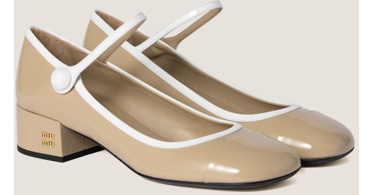 Miu Miu Two-Tone Patent Leather Mary Jane Pumps in Natural | Lyst