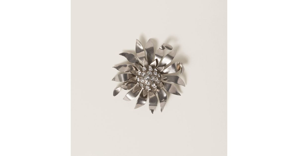Miu Miu Metal Brooch With Crystals in Natural | Lyst