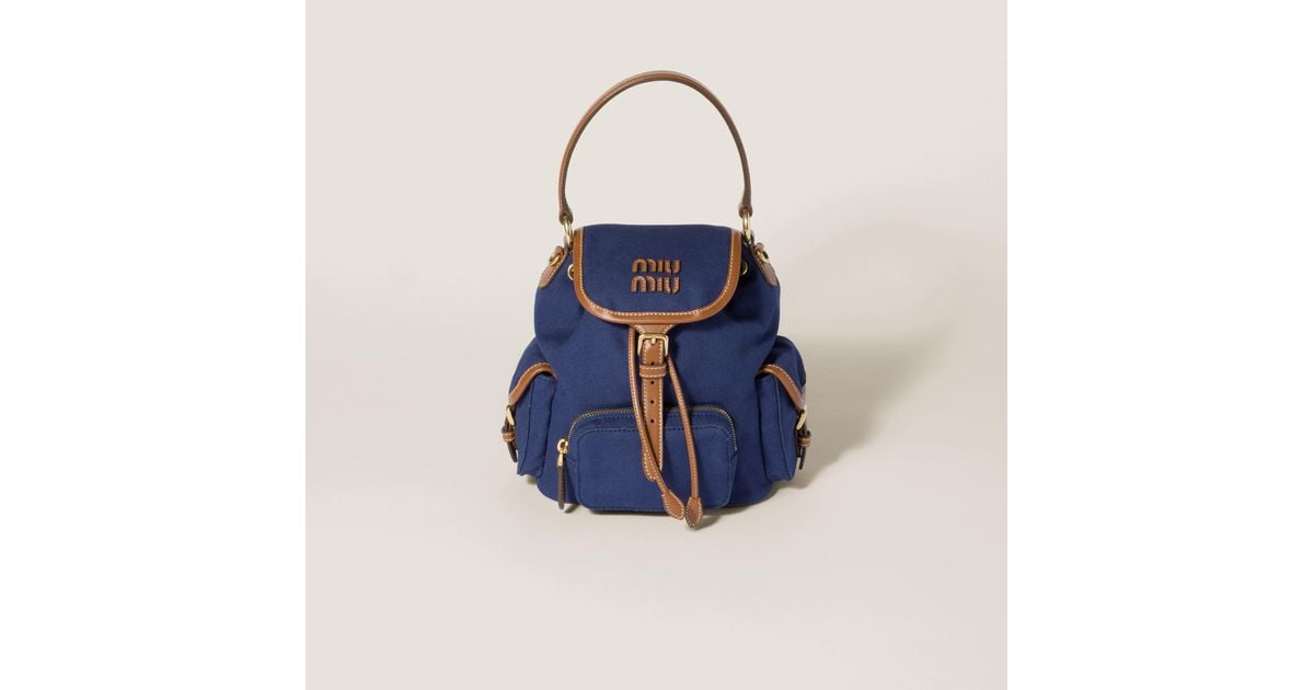 Miu Miu Canvas And Leather Backpack in Blue | Lyst