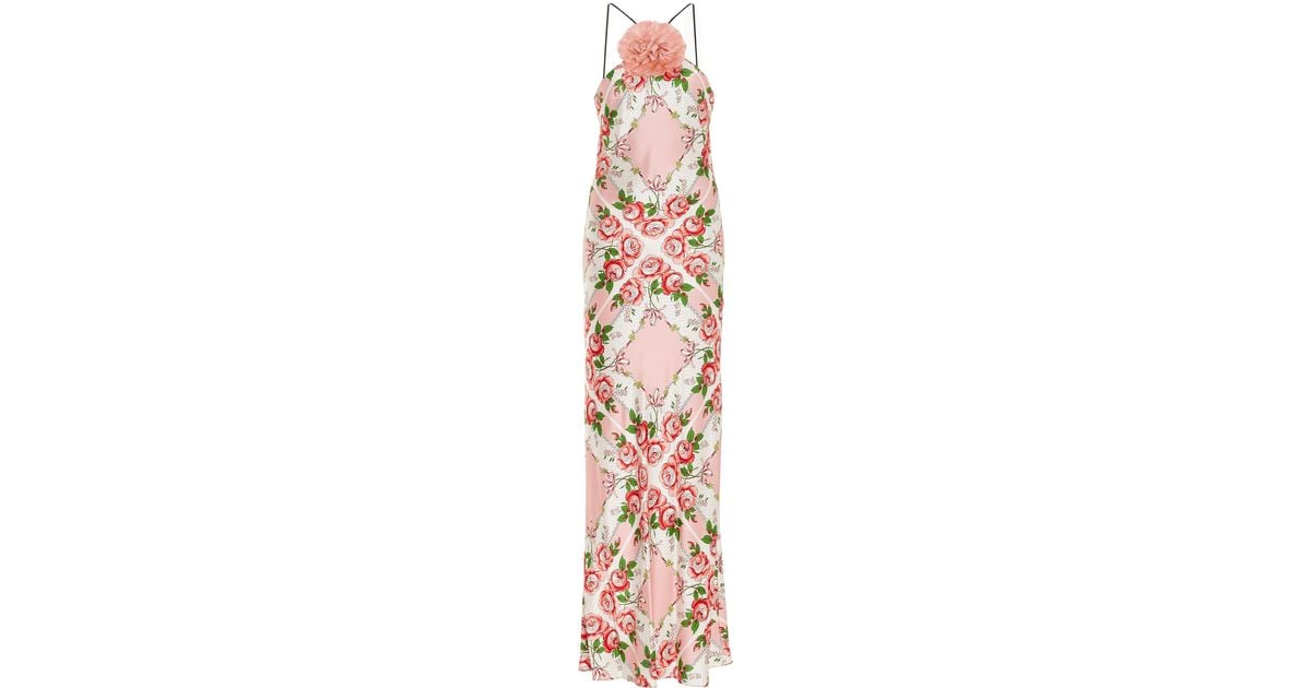 Rodarte Floral-detailed Rose-printed Silk-satin Slip Gown in White | Lyst