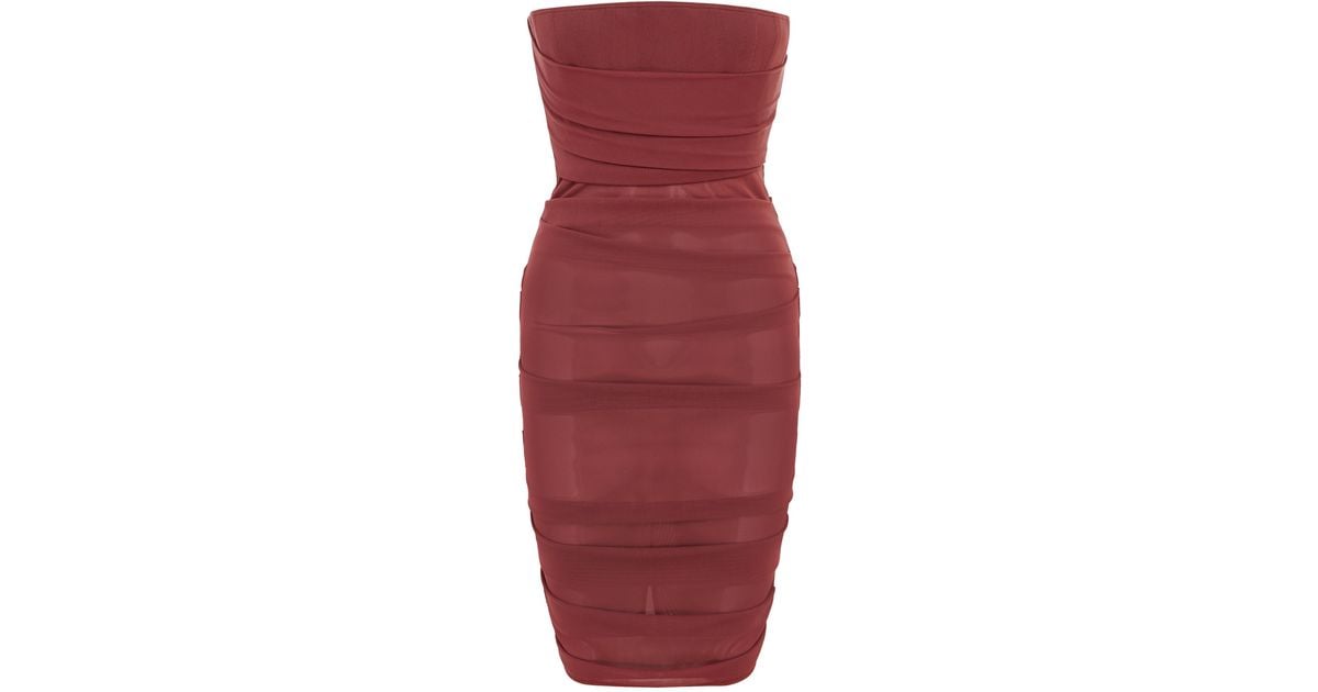 Alex Perry Power Mesh Midi Dress in Red | Lyst