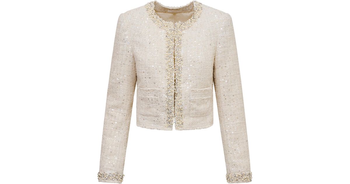 LoveShackFancy Vintra Embellished Tweed Jacket in Natural | Lyst