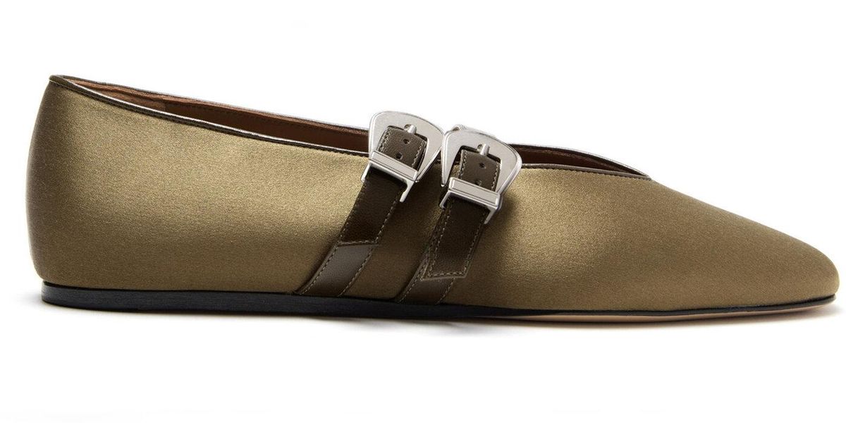 Le Monde Beryl Claudia Buckle-detailed Satin Flats in Green | Lyst