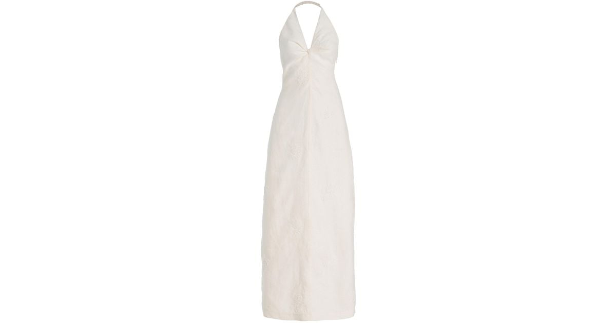 SIR. Alessandra Beaded Linen Maxi Halter Dress in White | Lyst