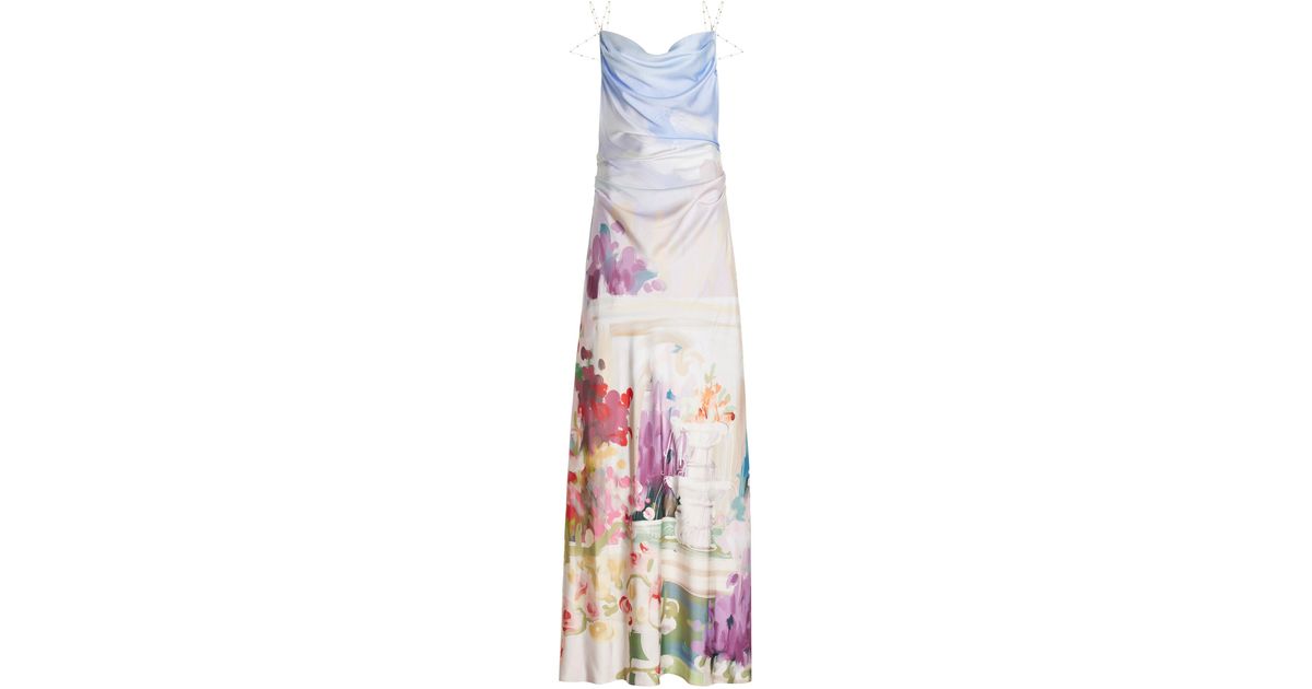 LEO LIN Imogen Chain-detailed Printed Satin Gown in White | Lyst