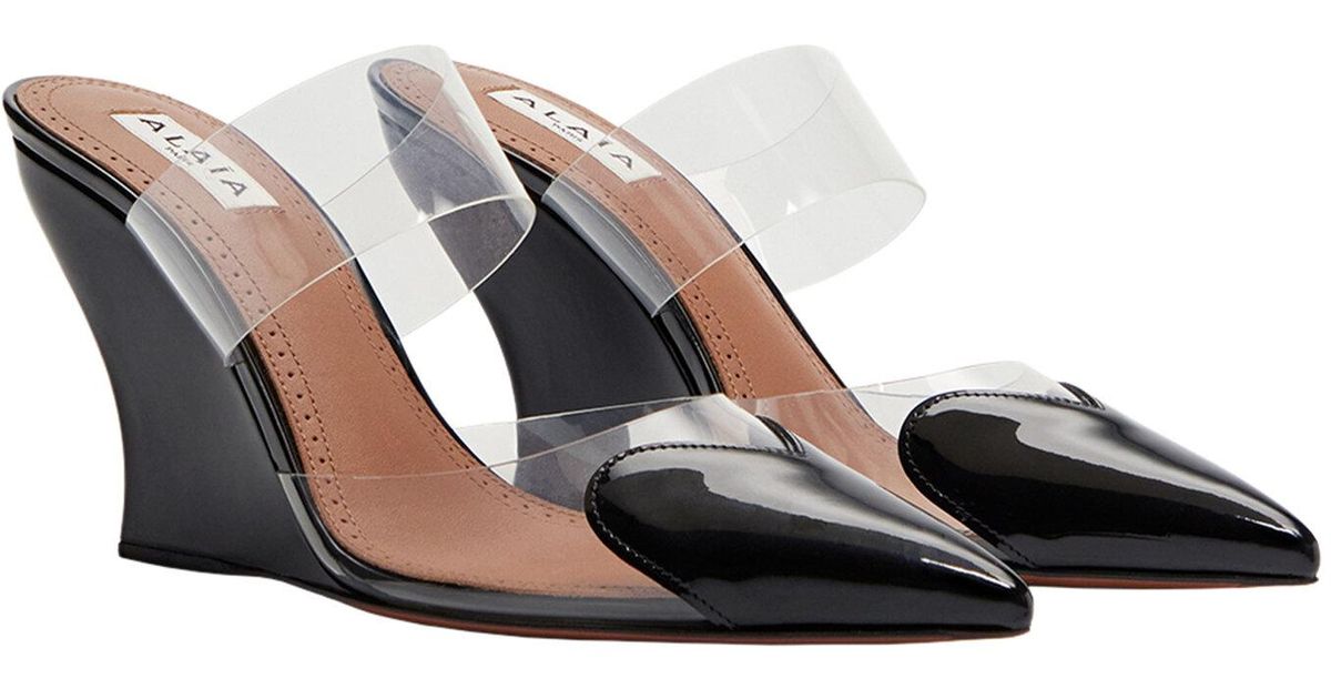 Alaïa Le Cœur Pvc; Leather Wedge Mules in Black | Lyst UK