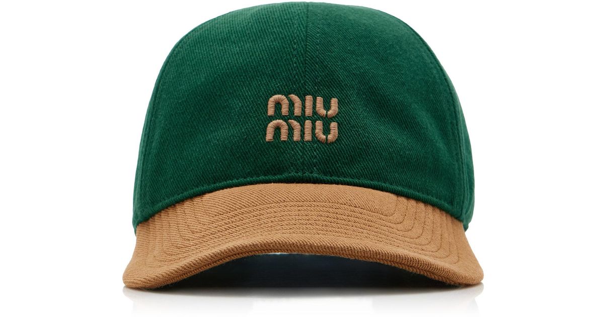 Miu Miu Cotton Baseball Cap in Green | Lyst UK