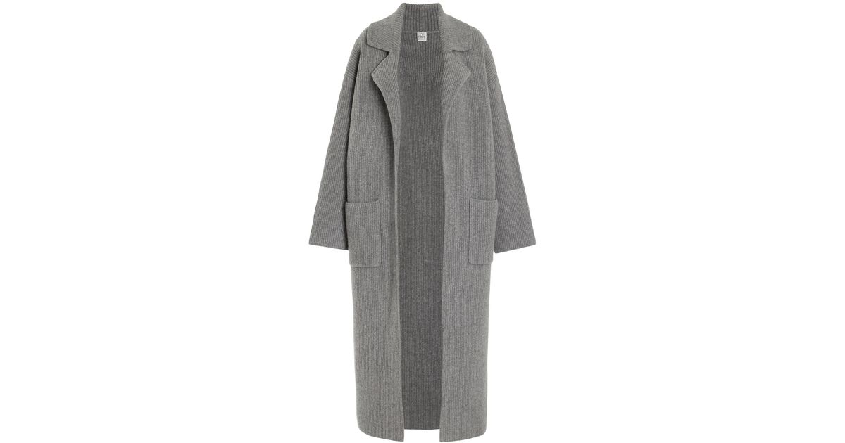 TOTEME Ribbed-knit Wool-blend Cardigan Coat in Gray | Lyst