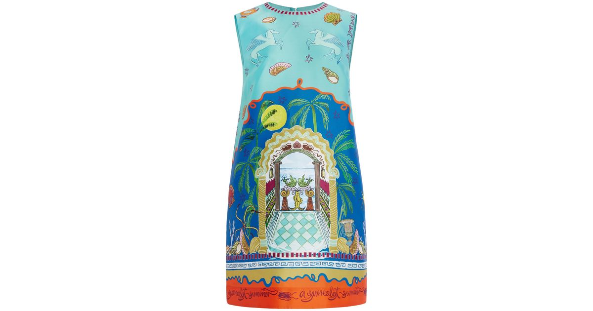 ALÉMAIS Surrealist Summer Crepe Mini Dress in Blue | Lyst