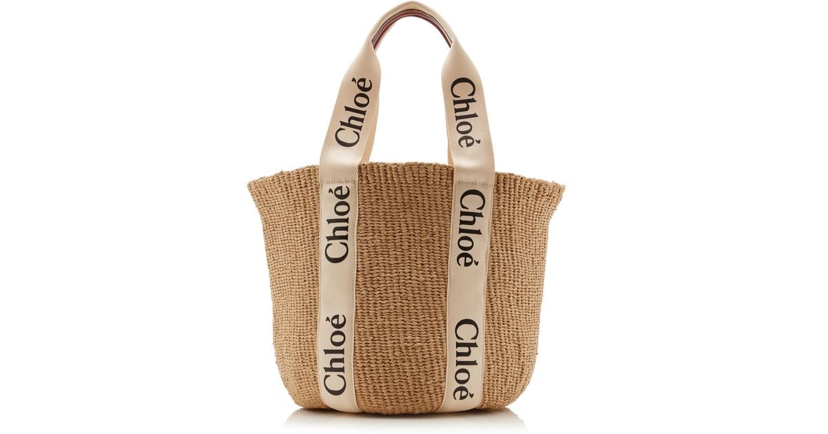 Chloé Woody Ribbon-trimmed Raffia Tote Bag in Natural | Lyst UK