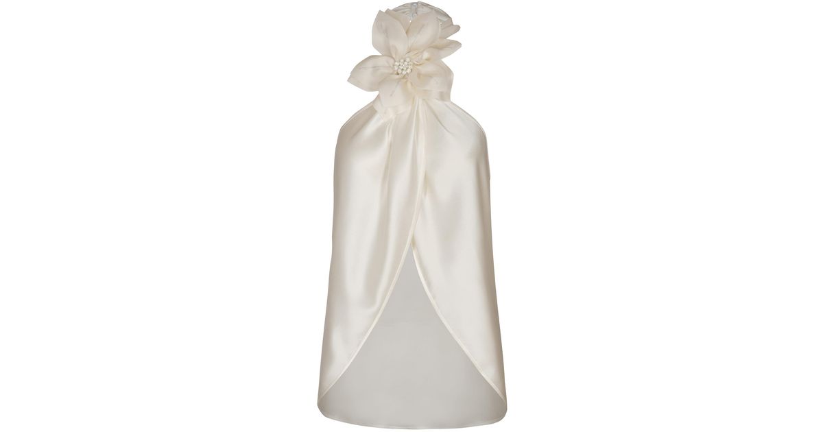 ANDRES OTALORA Patronal Floral-appliquéd Silk Halter Top in White | Lyst