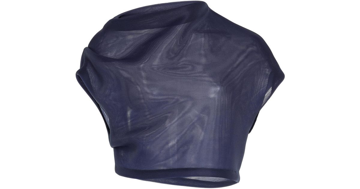 Brandon Maxwell The Helene Cowl-Neck Draped Crop Top in Blue | Lyst