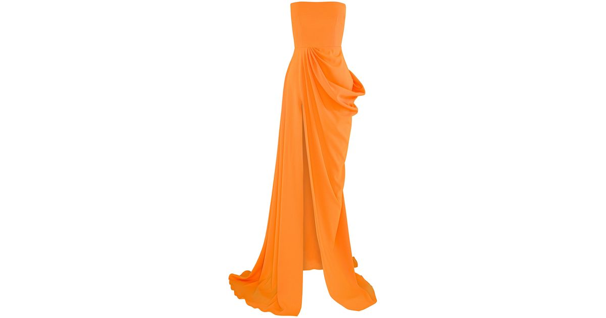 Alex Perry Reed Draped Crepe Gown in Orange | Lyst